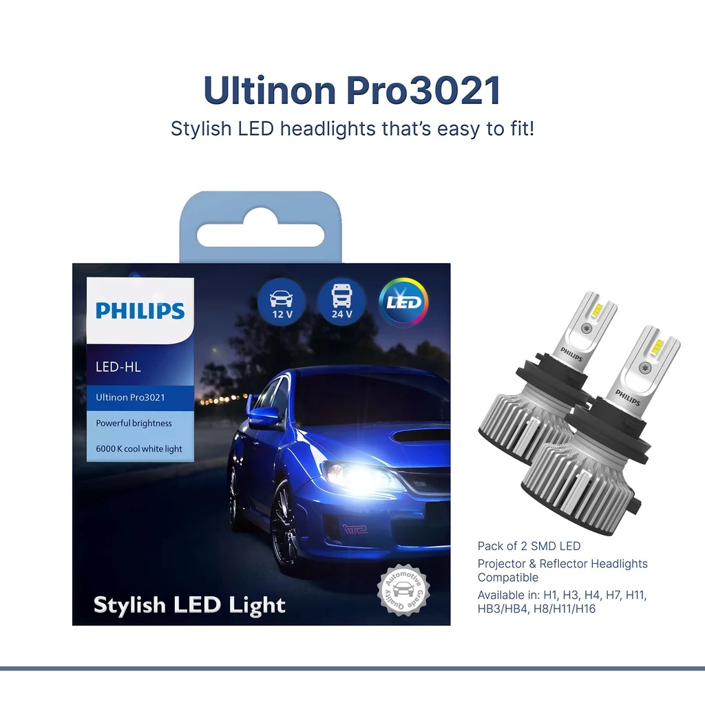 PHILIPS LED Ultinon Pro3021 12V/24V 6000K H1 H3 H4 H7 H11 HB3 HB4 HIR2 ...