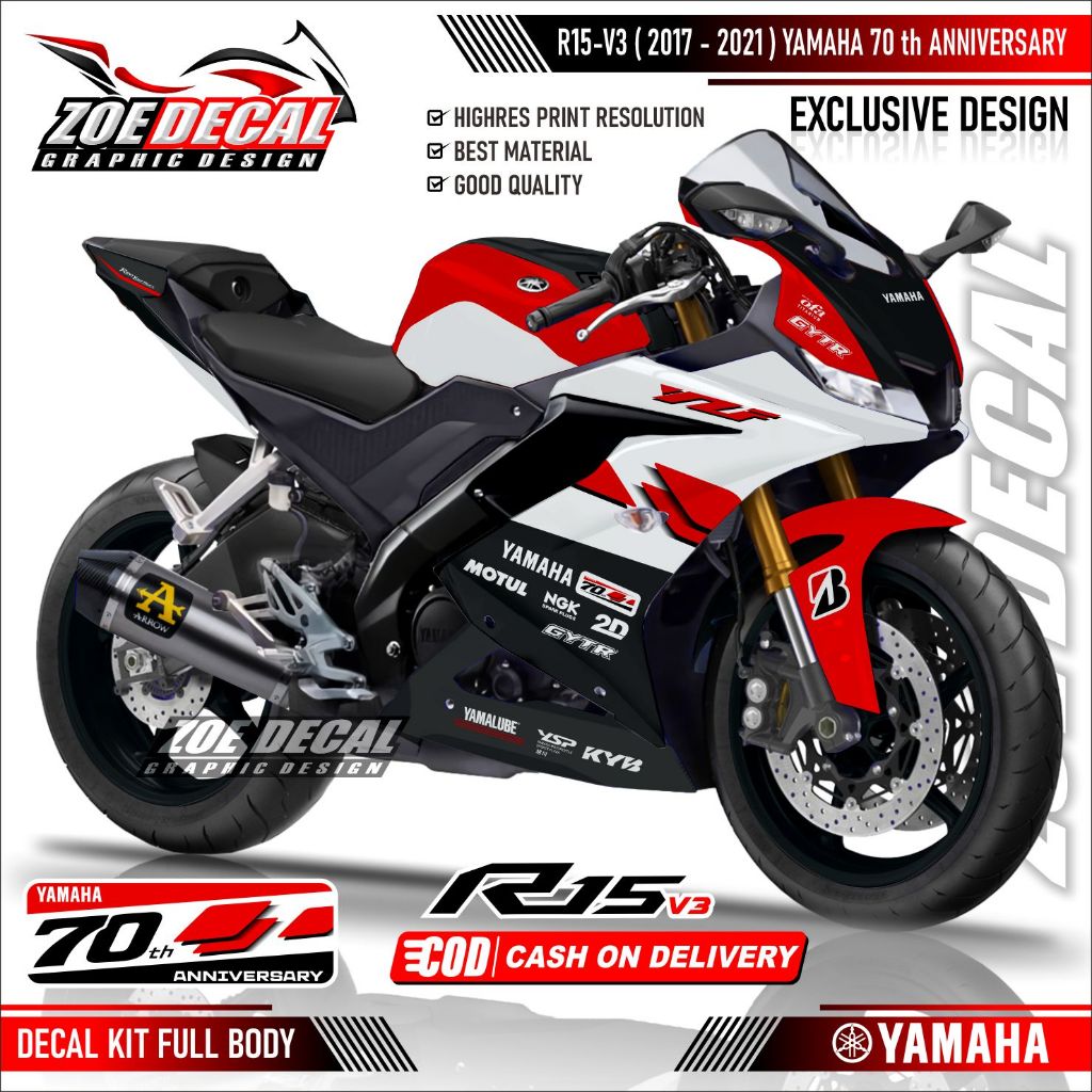Latest Full Body Decal Sticker Yamaha R15 V3 Livery / Motif YAMAHA 70th ...