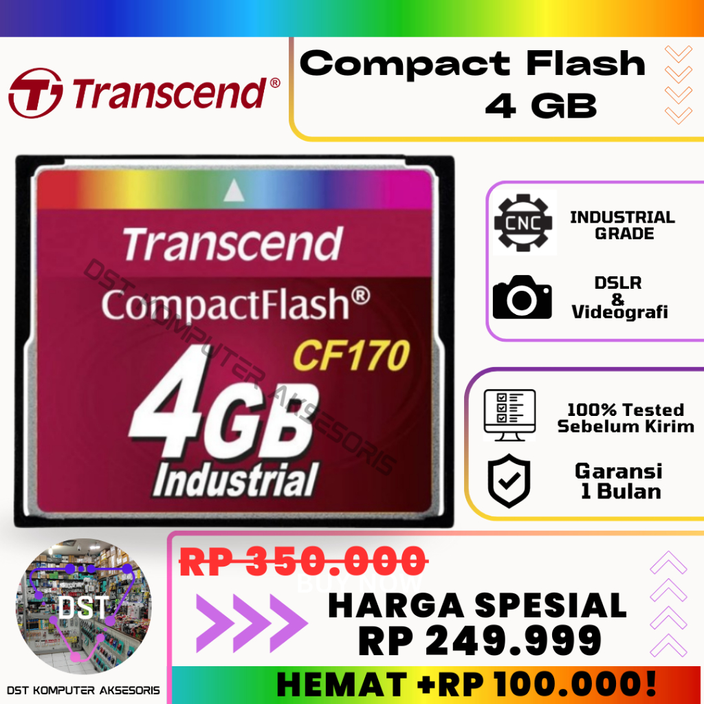 MESIN Compact Flash 4GB CF170 Industrial Transcend Memory Card CF ...