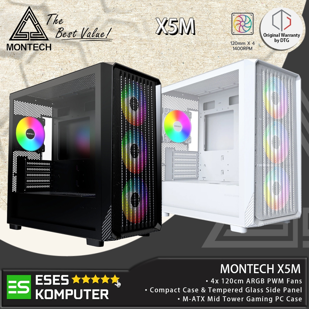 Montech X5M Black / White Case | M-ATX Mid-Tower Case | 4X ARGB PWM ...