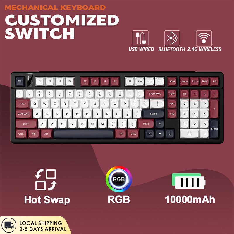 Zifriend HK101 Wireless Mechanical Keyboard Full Layout with Numpad RGB Backlit Hot-swap ...