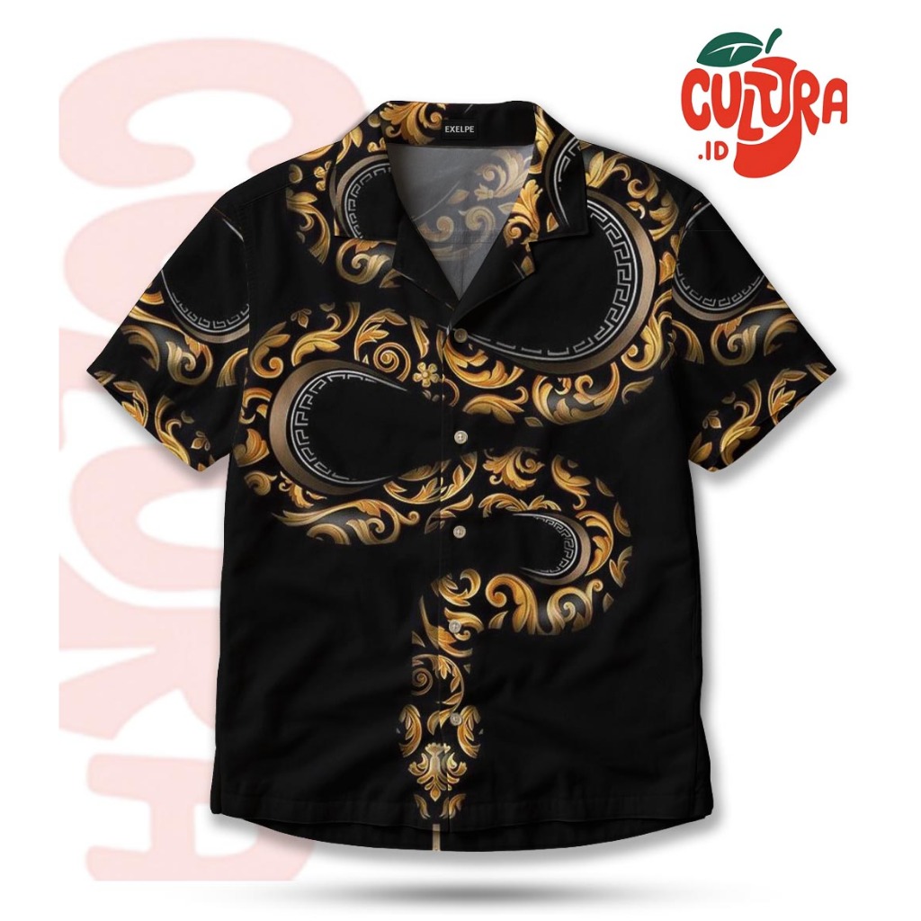 KEMEJA CULTURA Versace Style Gold Baroque Snake Design Shirt Premium ...