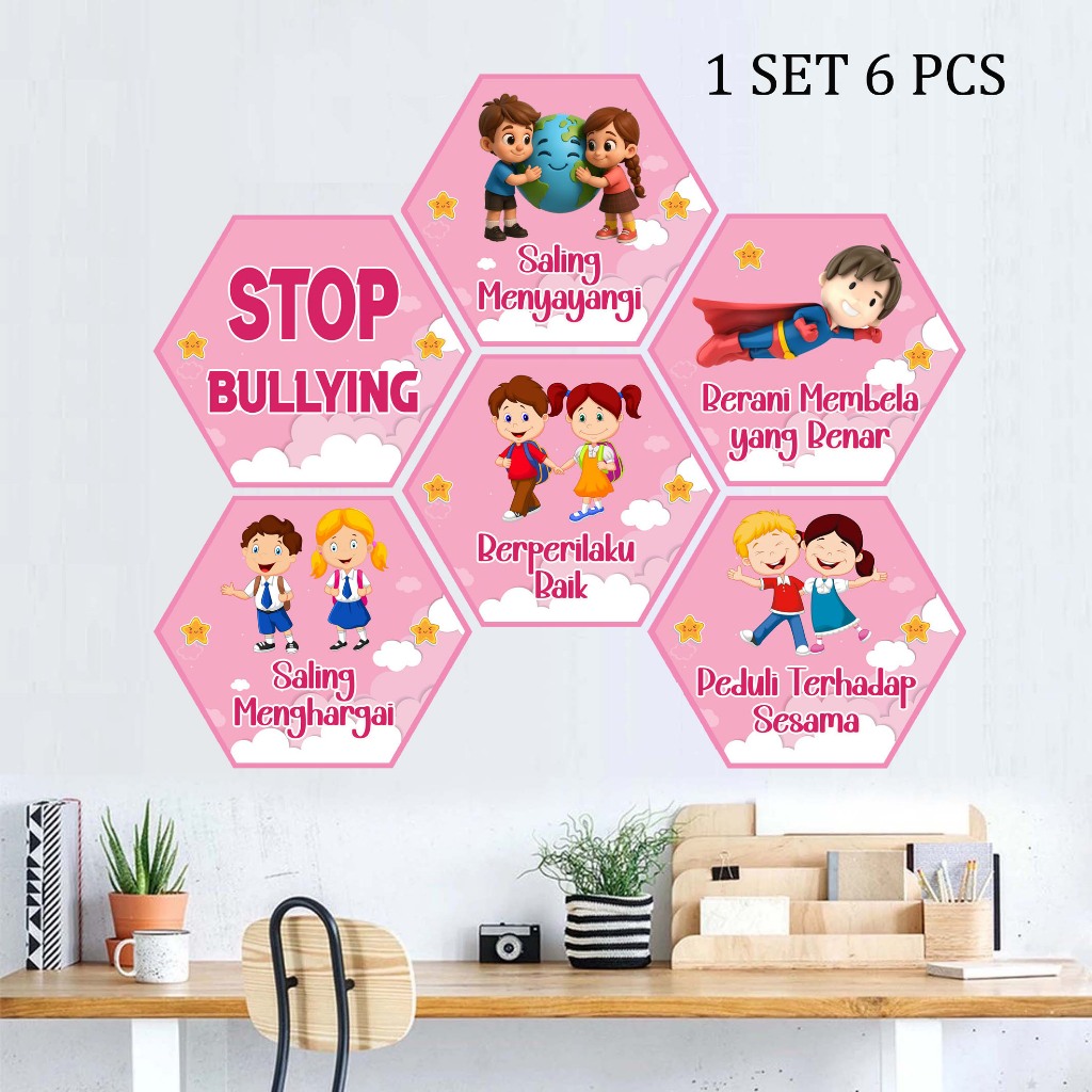 1 Set Decor Class 6in1 Hexagonal Aesthetic Stop Bullying School Room ...