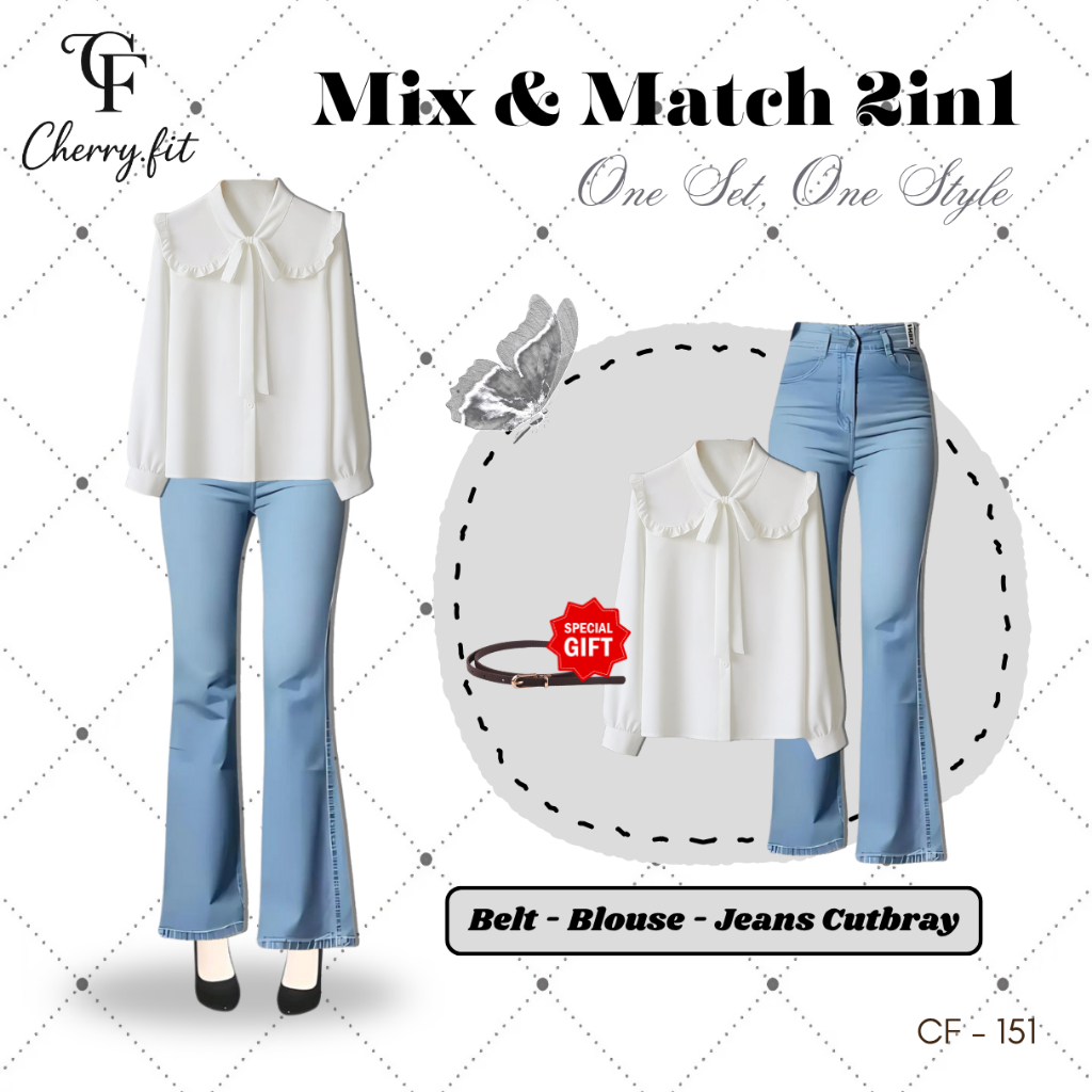 KEMEJA One Set Korean Style (Shirt, Cutbray Pants, free Belt) Modern ...