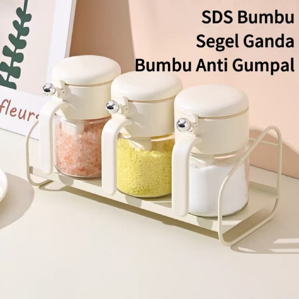 99KHOME Glass Kitchen Spice Container Spoon Lid Anti-Clumping Seal ...