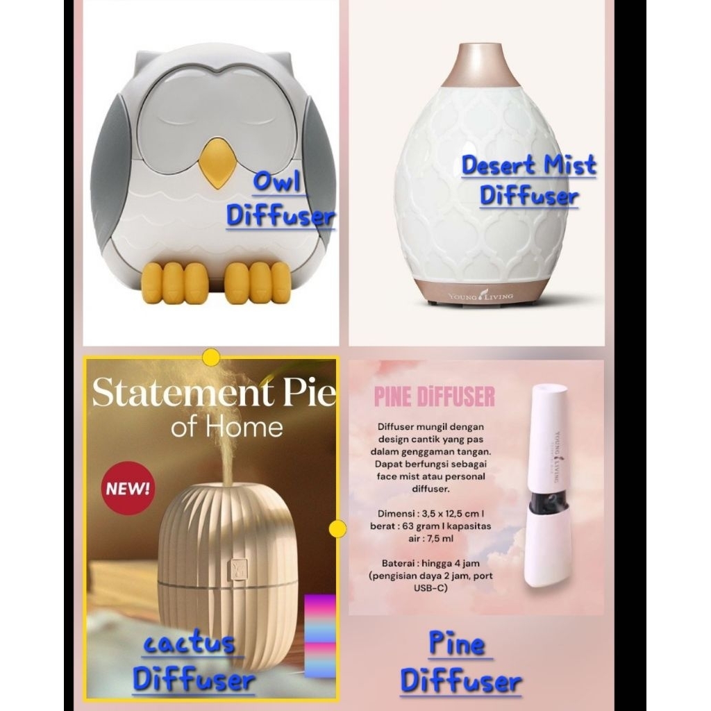 YOUNG LIVING PINE ( PERSONAL / MINI ) / DESERT MIST / FEATHER THE OWL ...