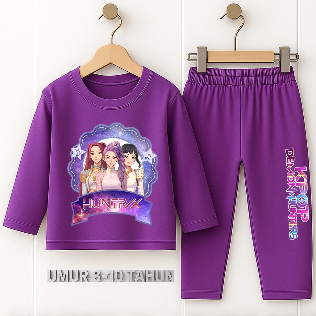Demon Kpop Hunter Huntrix Pajamas Set for Girls Premium Long Sleeve 3 ...