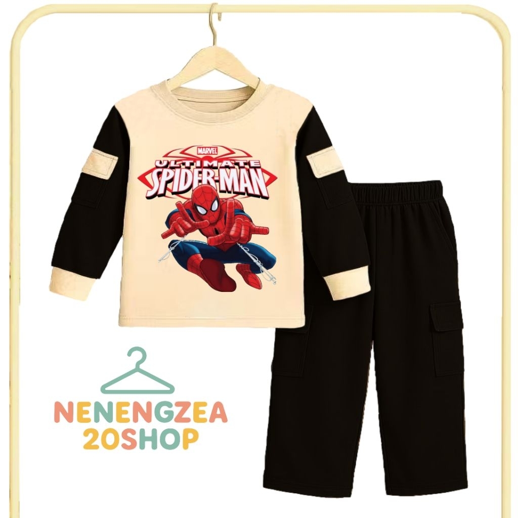 Boys' Cargo Suit with Spiderman Image Ages 2 to 8 Years | Shopee Malaysia