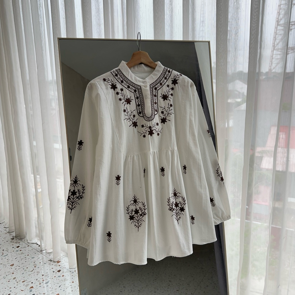 MYSHIRT Women's Linen Embroidered Blouse | Casual Chic Long Sleeve ...