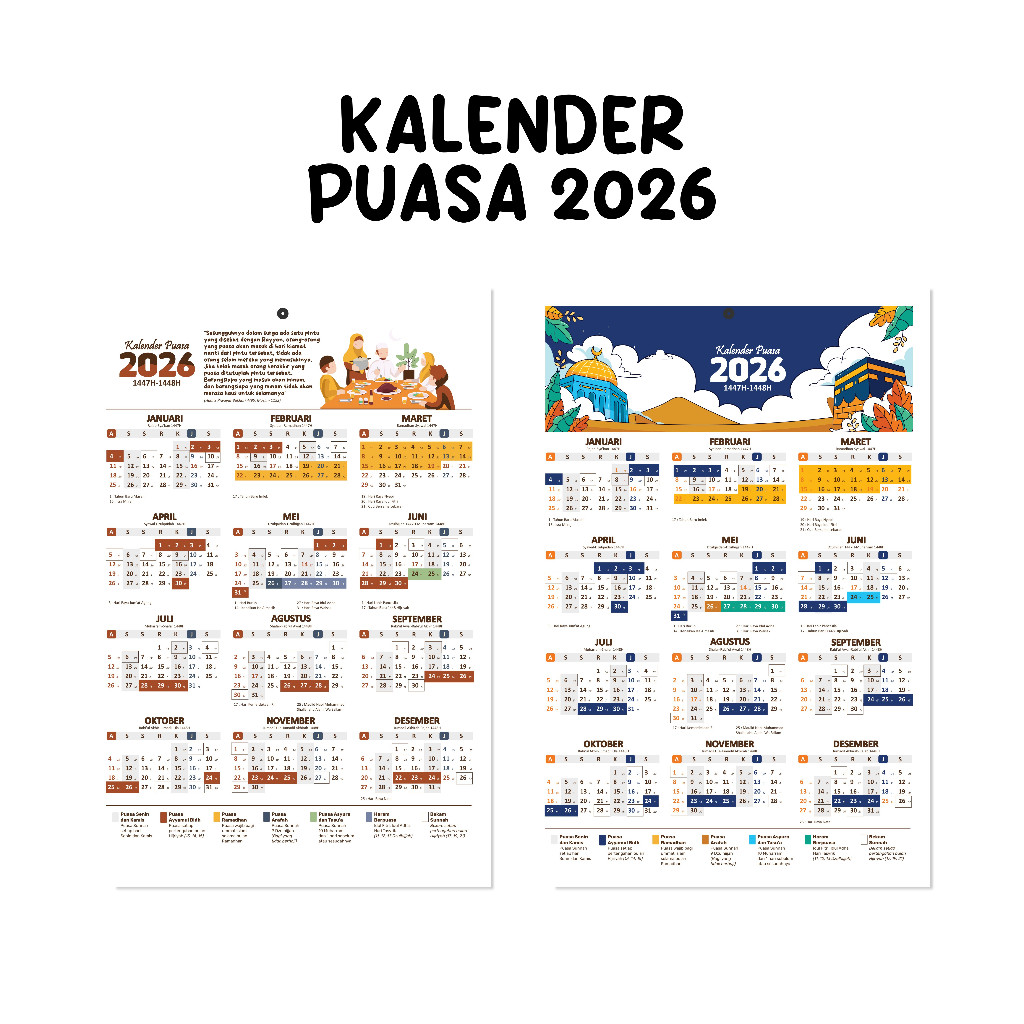 2026 Complete Fasting Calendar A3+ Size Hijri Cupping Calendar Islamic ...