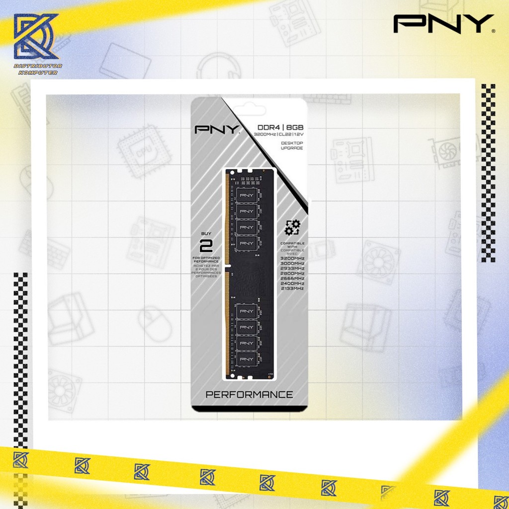 PNY Performance DDR4 8GB 3200MHz Desktop Memory (PC4-25600) LONGDIMM ...