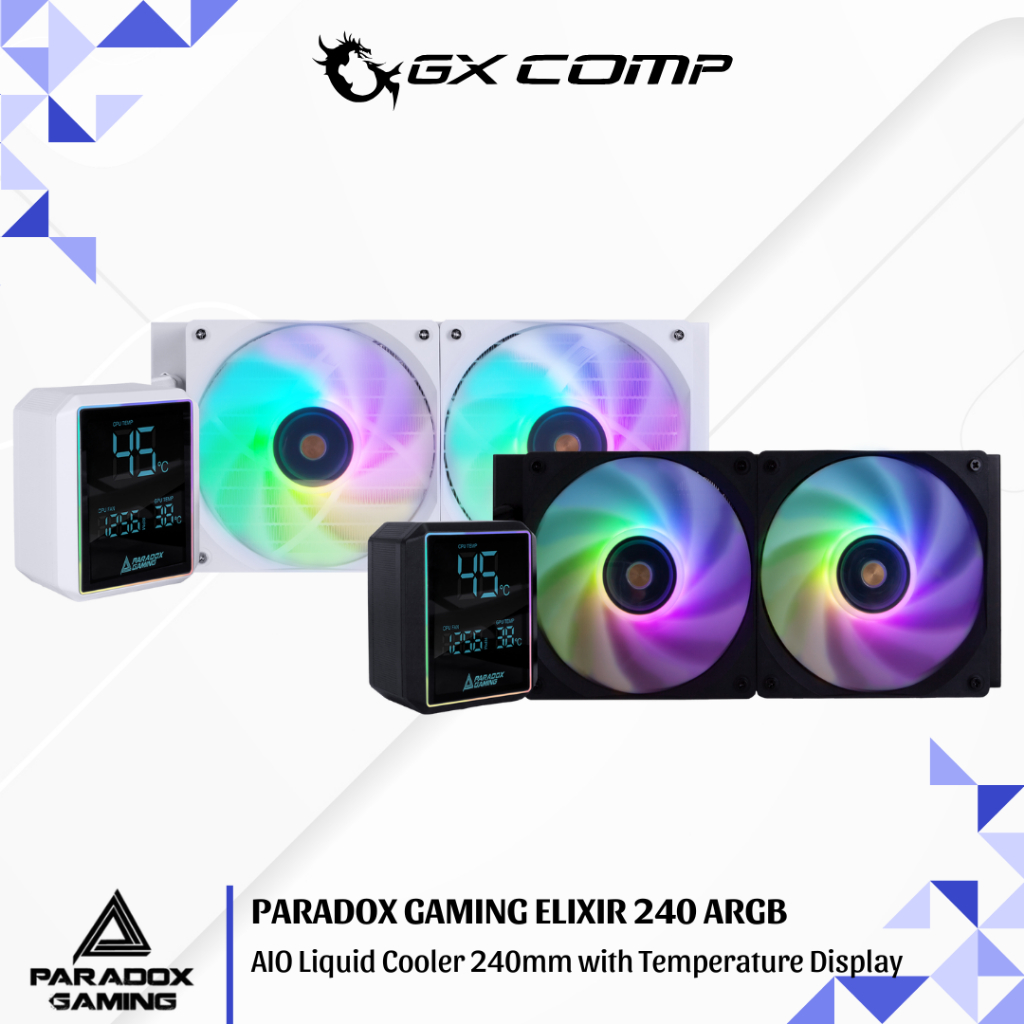 Paradox Gaming Elixir 240 ARGB Black & White AIO Liquid Cooler with LCD ...