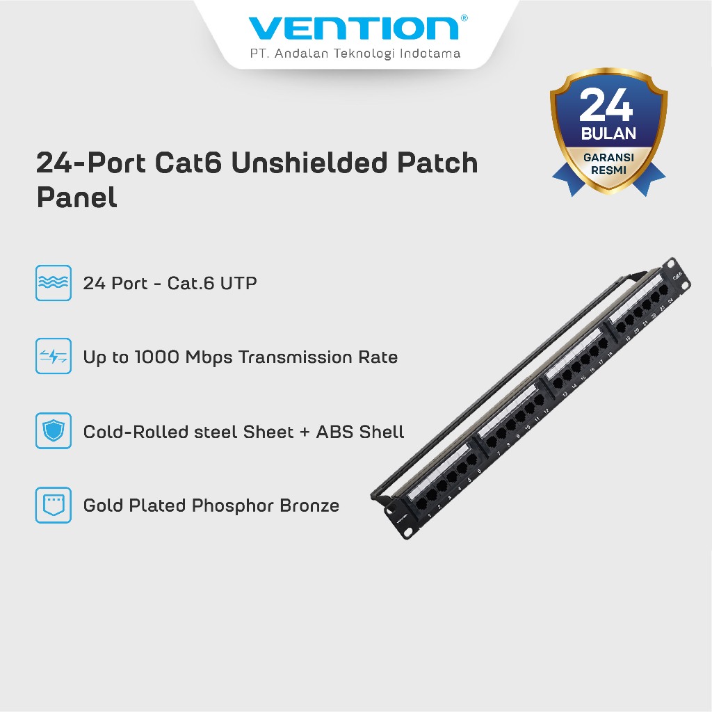 Vention Wall Rackmount 24 Port Cat6 Network Unshielded Patch Panel ...