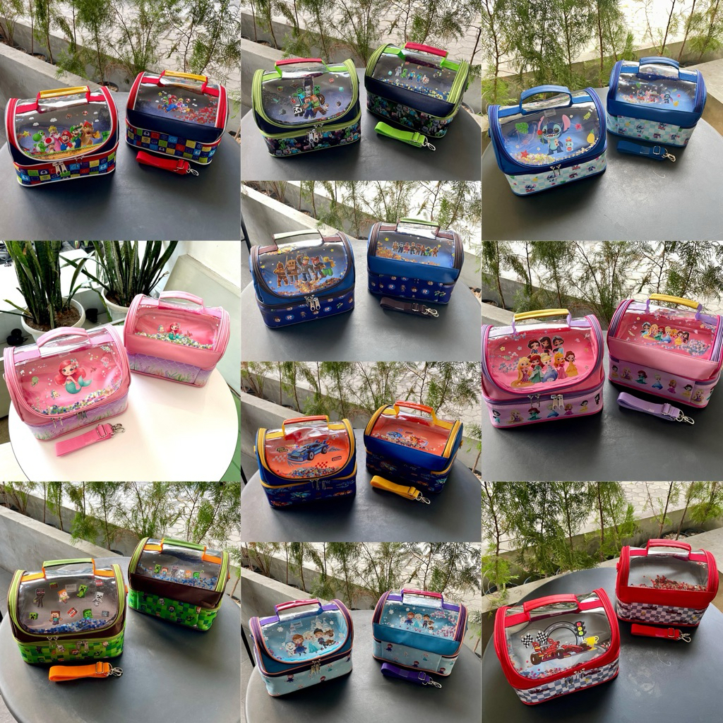 Double decker children's lunch bag with long strap,/, children's lunch ...
