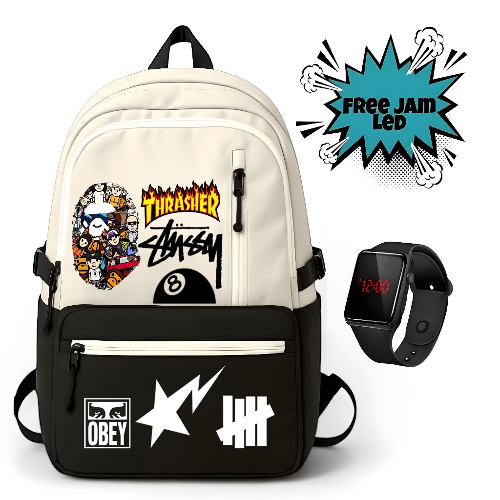 Latest Thrasher x Bape Motif School Backpacks for Boys and Girls for ...