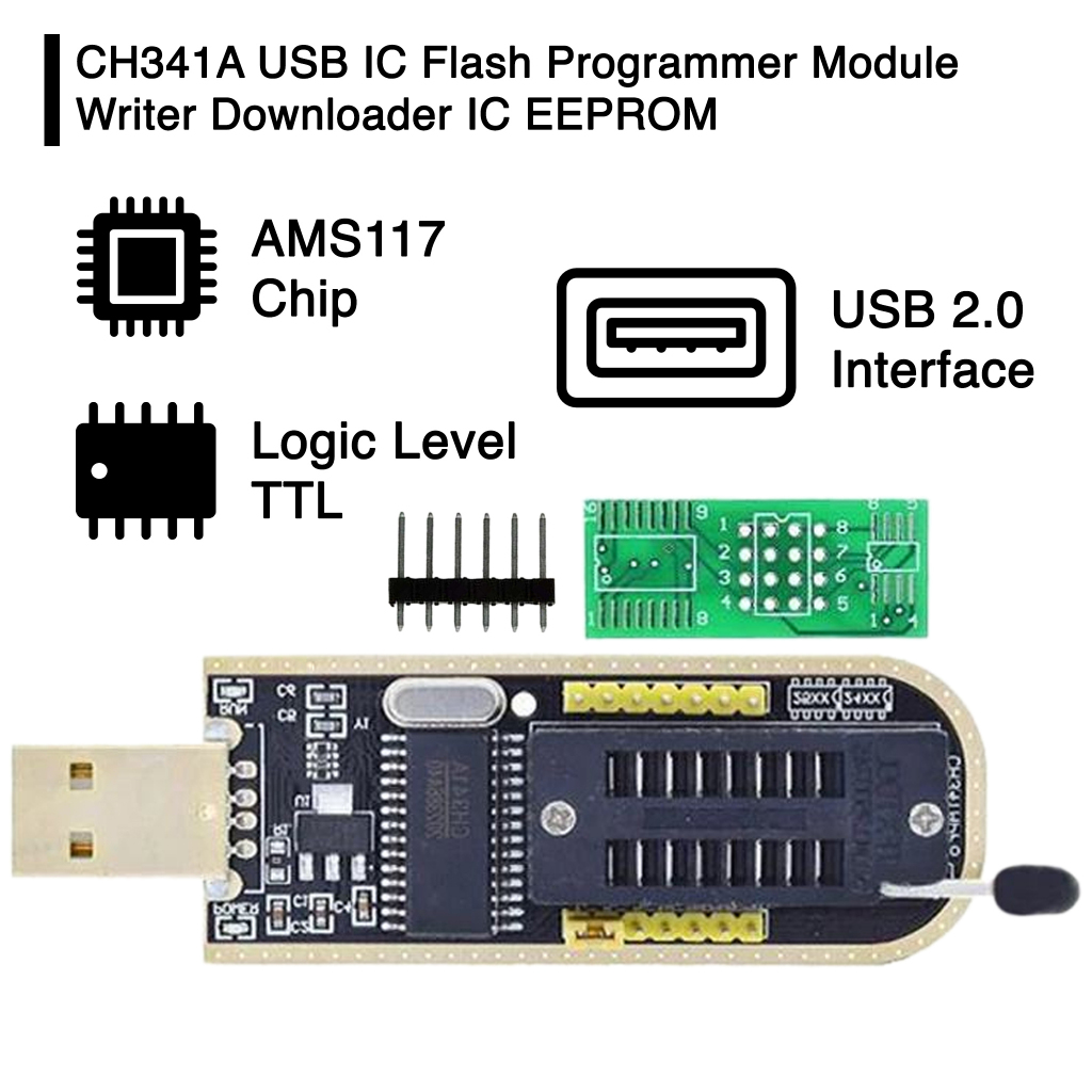 CH341A USB IC Flash Programmer Module Writer Downloader IC Eprom Module ...