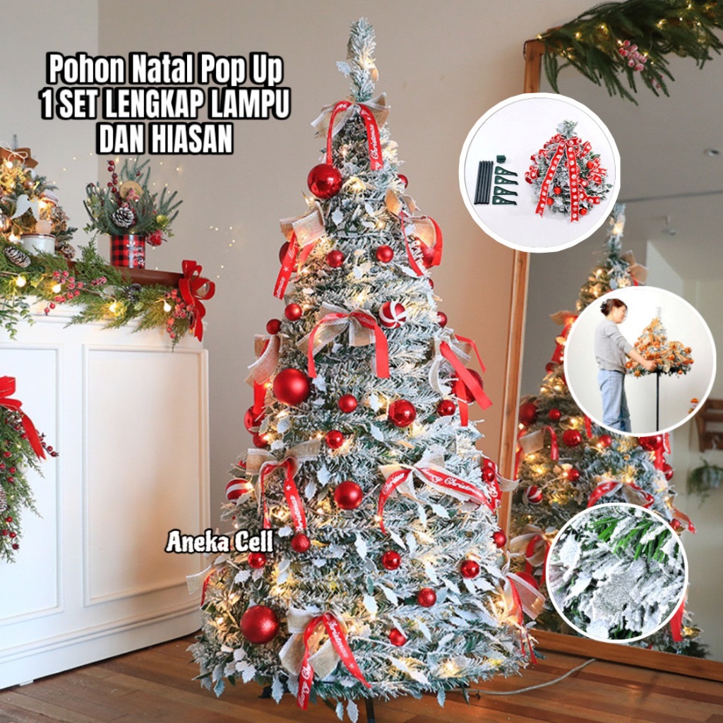 [1 SET] 150cm Portable Pop Up Christmas Tree Full Set Led Decoration ...