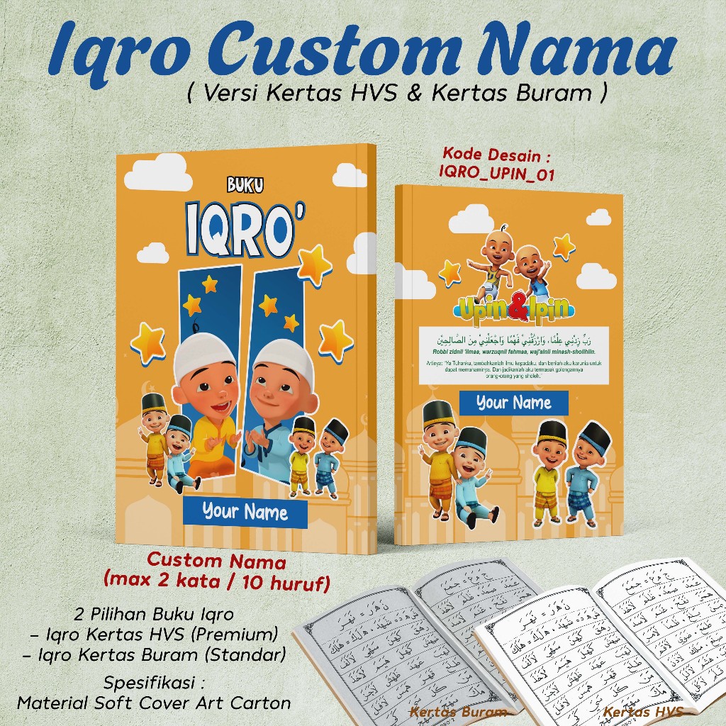 Children's Iqro Book with UPIN IPIN Characters, Custom Name Photo ...