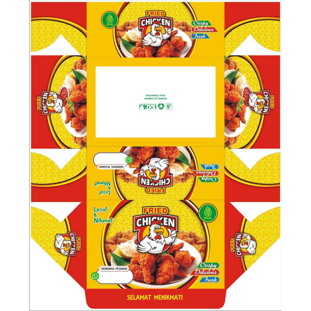FRIED CHICKEN PAPER 100 SHEETS IVORY LAMINATED 15x10x6 CM VIRAL ...