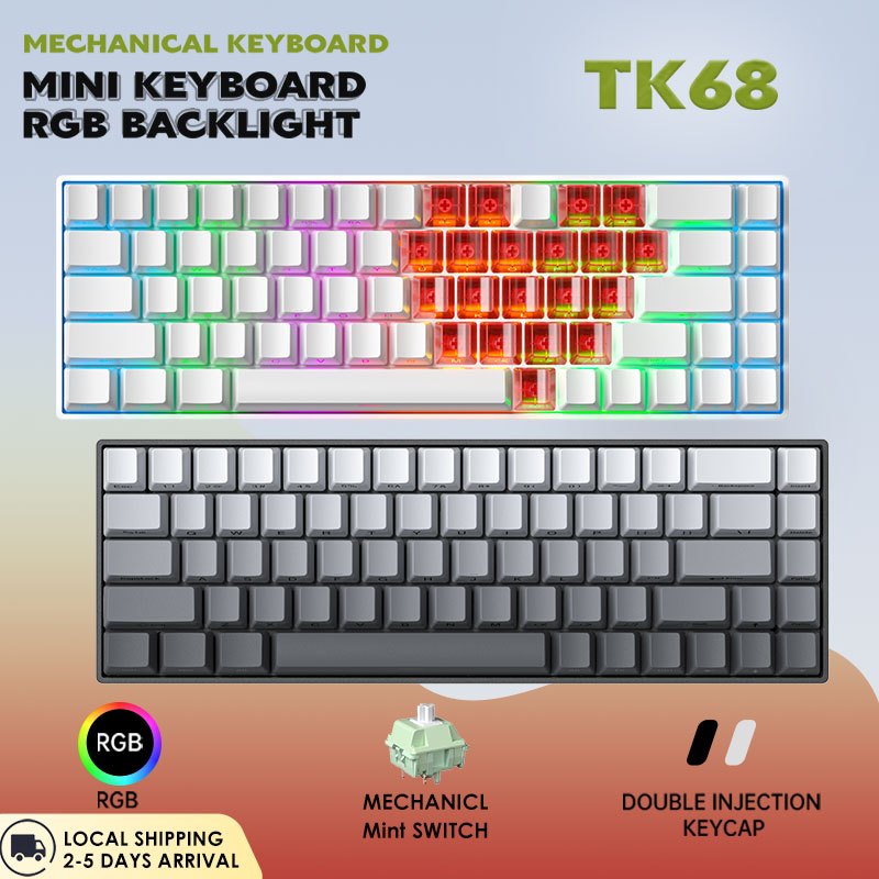 TK68 Wired Mechanical Keyboard Hot Swap Office Gaming RGB Backlight 68% ...