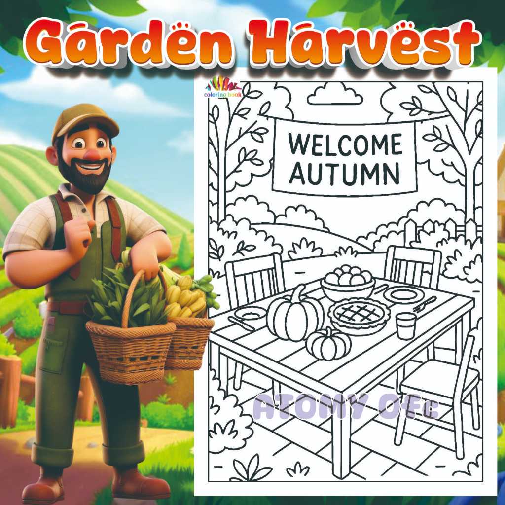 COLORING PAPER / COLORING / DRAWING PAPER / GARDEN HARVEST - HARVEST IN ...