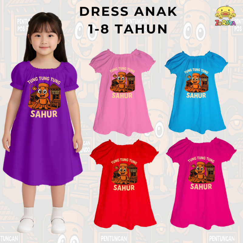 Tung Tung Sahur Children's Dress 1-8 Years Sleeve Model Zoraya Daster ...