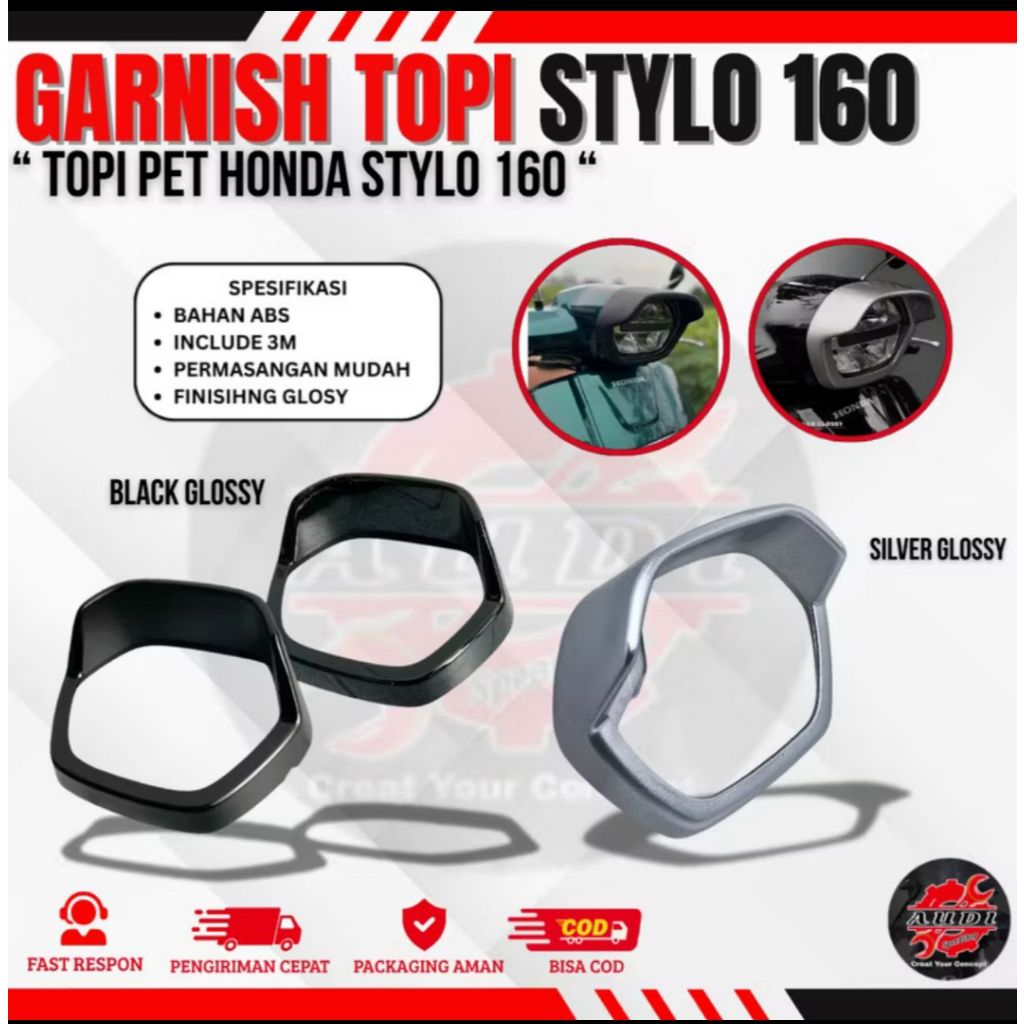 Cover Front Lamp Stylo 160 ABS Motor Honda Cool BLACK DOFF / GLOSSY ...