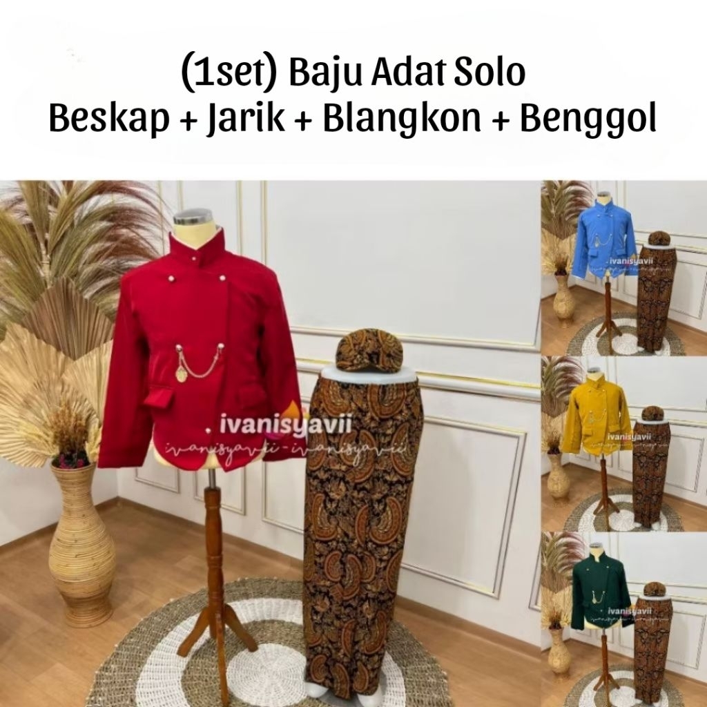 (1 set for men) Javanese Traditional Clothes Beskap + Jarik + Blangkon ...