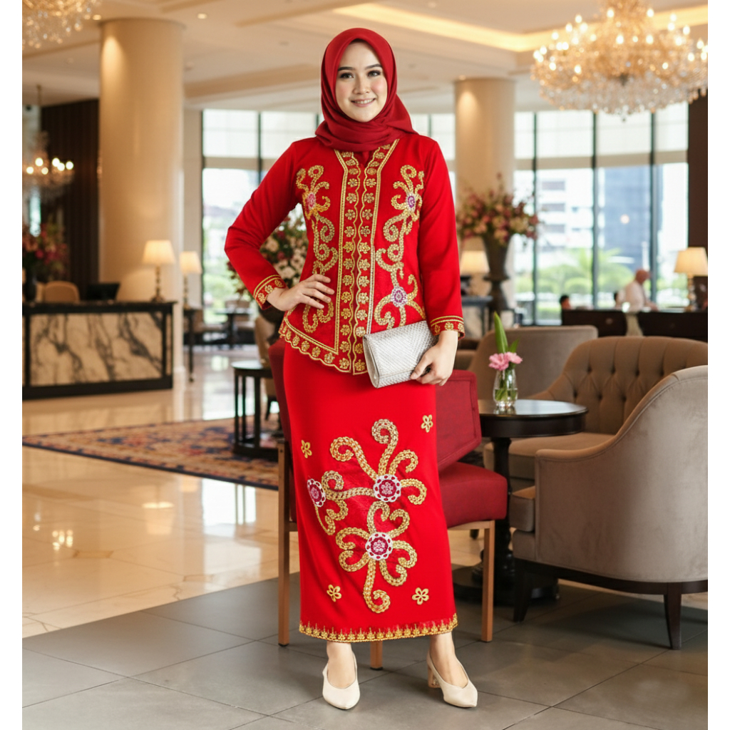 Long Sleeve Dayak Kebaya with Congklak Embroidery, Borneo Suit, Sneung ...