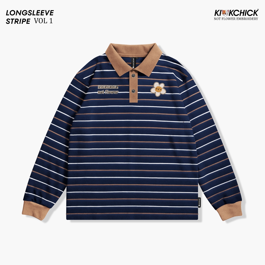 Kickchick Longsleeve POLO Stripe Not Flower Embroidery Mocca | Top T ...