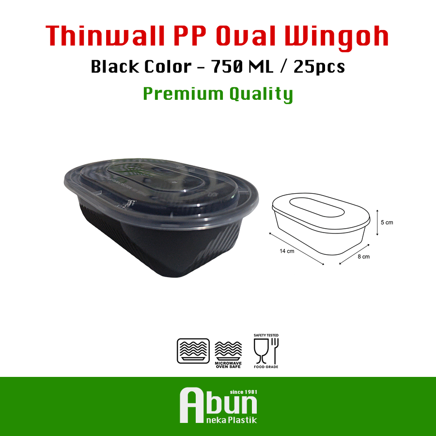 Thinwall Oval 750ML (Wingoh) Black Clear contains 25 Pcs | Shopee Malaysia