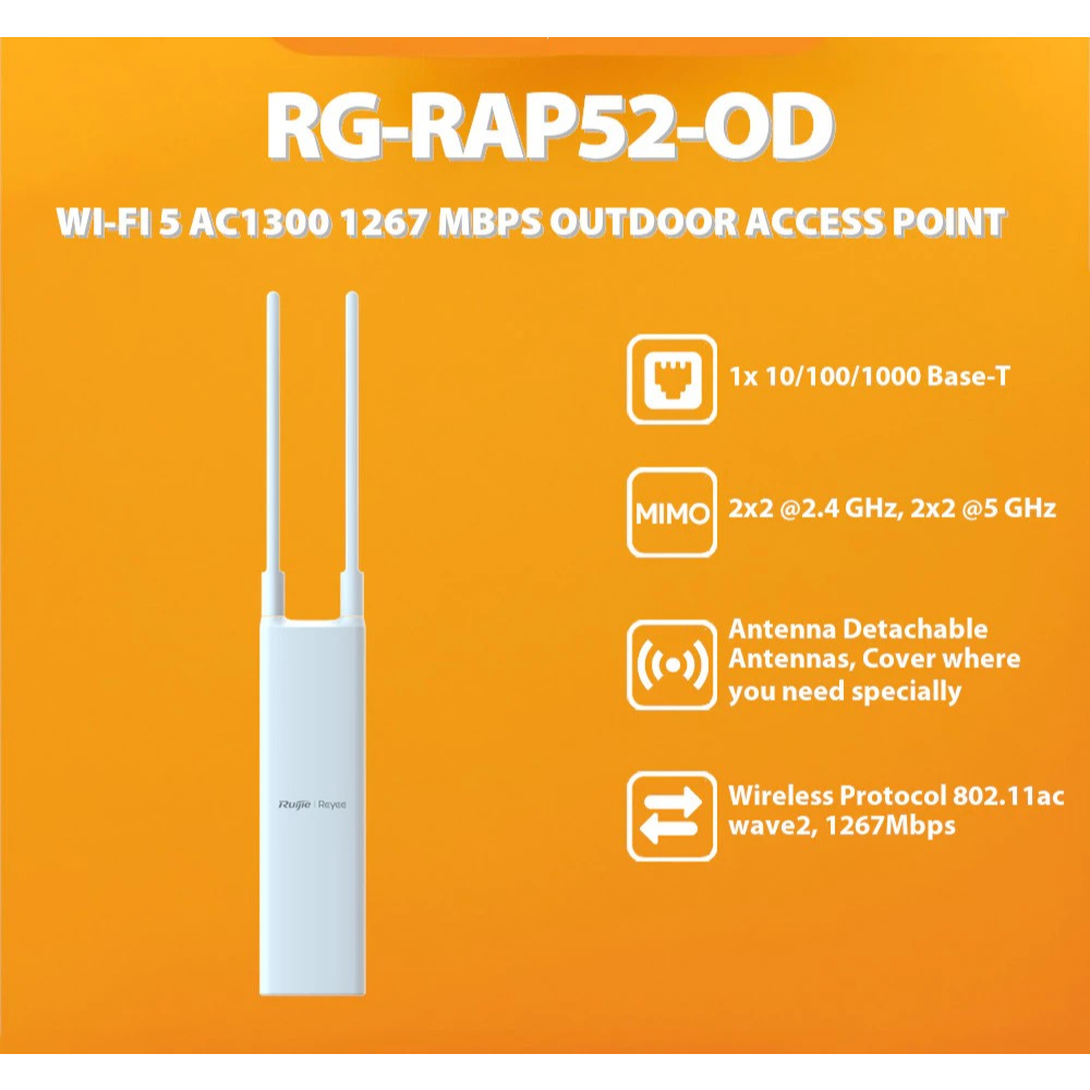 Ruijie Reyee RG-RAP52-OD Access Point Outdoor Dual Band AC1300 Wi-Fi 5 ...
