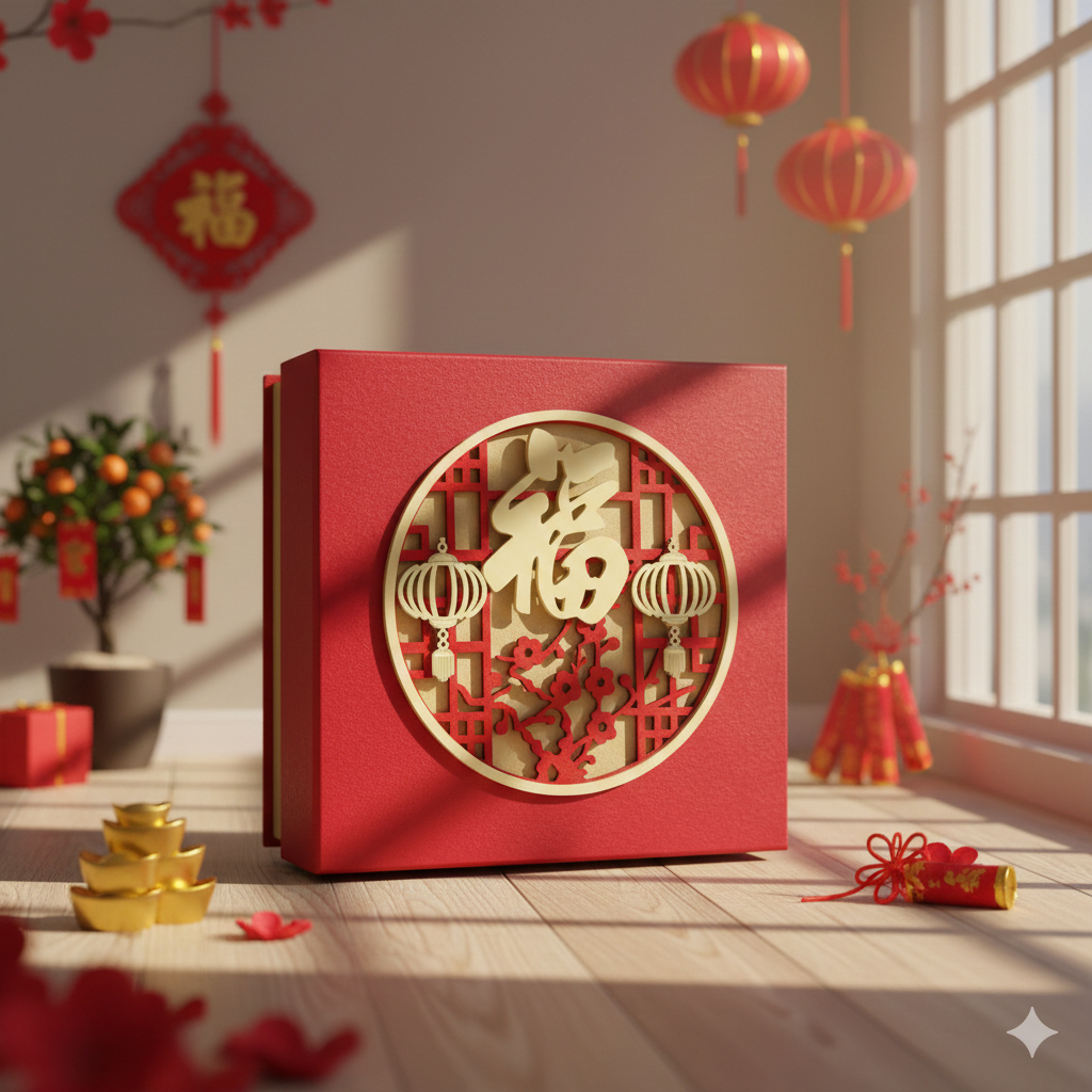 Chinese New Year MDF Box with Lantern Carving Premium Chinese New Year ...