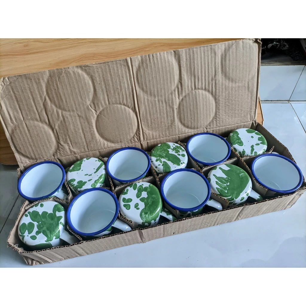 Vintage Enamel Mug with Blirik Zinc Glass 7cm Burik Cup/ | Shopee Malaysia