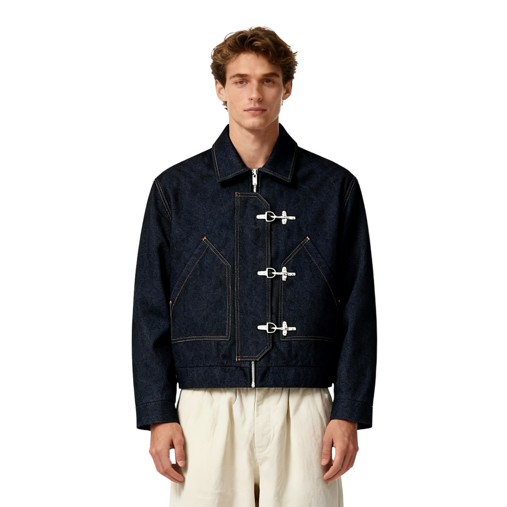 AFTERALL Fireman Clasp Jacket Denim FLAMES Work Jacket Denim Fireman ...