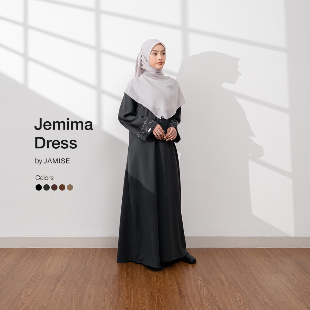Jamise | Jemima Dress - Loose Abaya with Zigzag Embroidery Sleeves and ...
