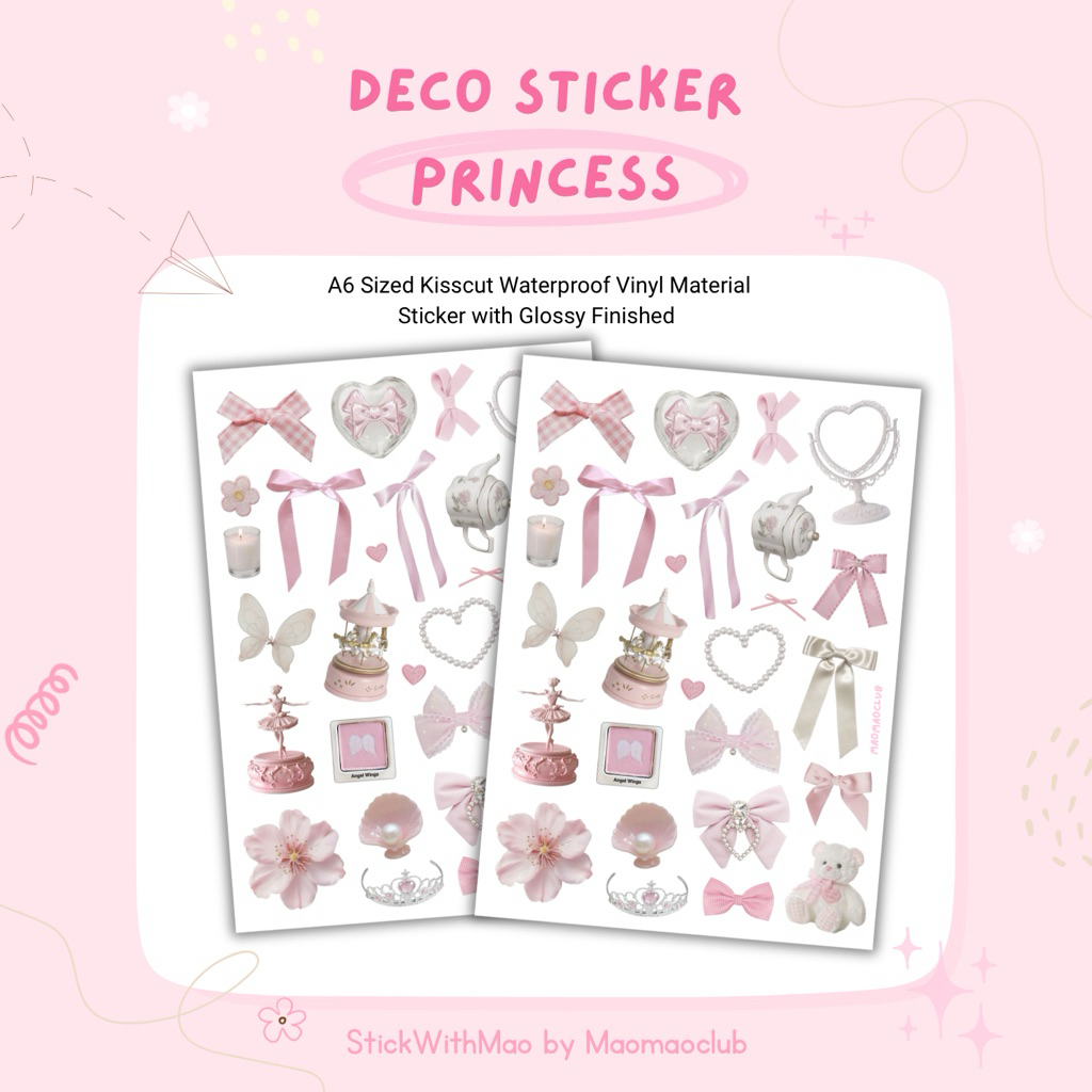 Princess Pink Coquette Deco Sticker Sheet Aesthetic Bow Ribbon for ...