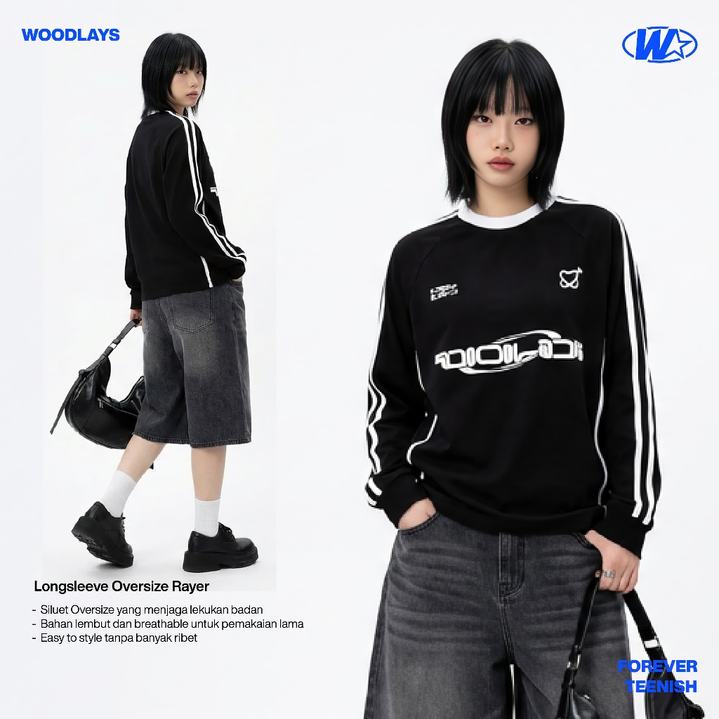 Woodlays Oversized Rayer Black T-shirt (LS) | Shopee Malaysia
