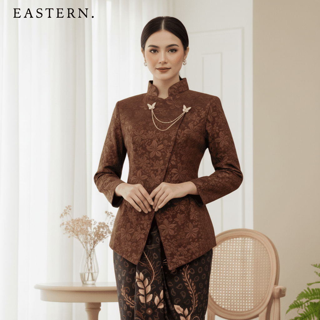 (FREE Chain Brooch) Premium Jengin Fukuro Kebaya, Modern Brocade Top ...