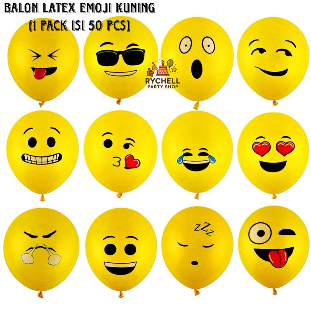12 INCH YELLOW EMOJI LATEX BALLOONS | YELLOW EMOTICON LATEX BALLOONS (1 ...