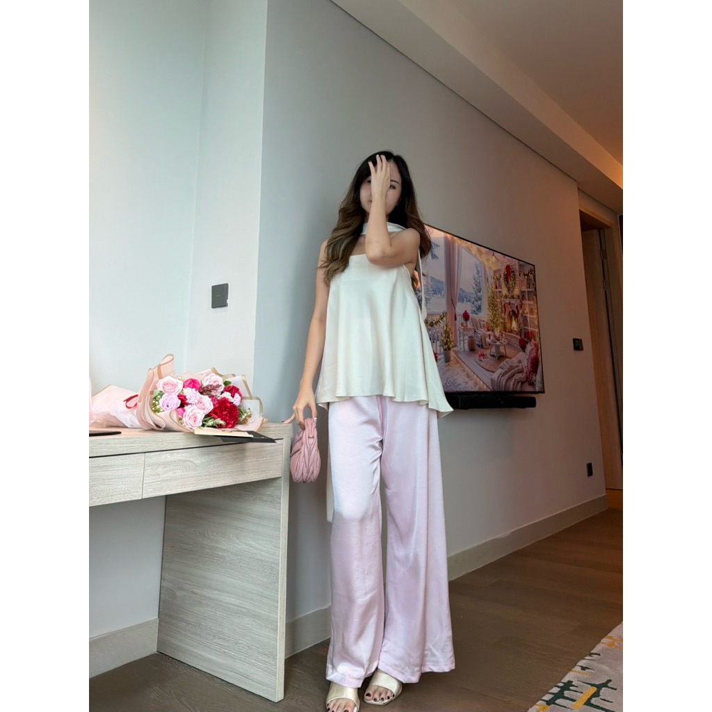 MERAH LACHEL Holly Silky Pants Airy Satin Cullot/ Flowly satin women's ...