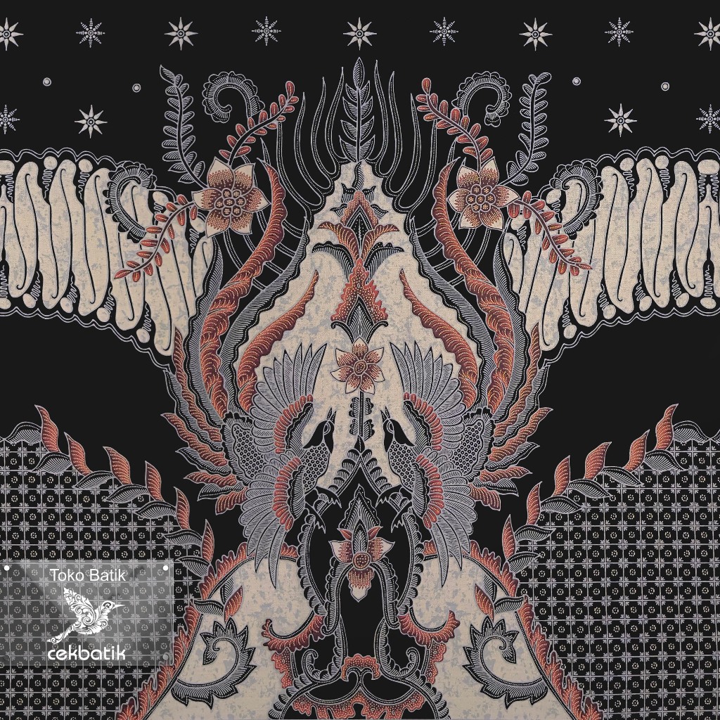 MERAH Modern Javanese SOGAN Twin Peacock Motif, Special Base in Black ...