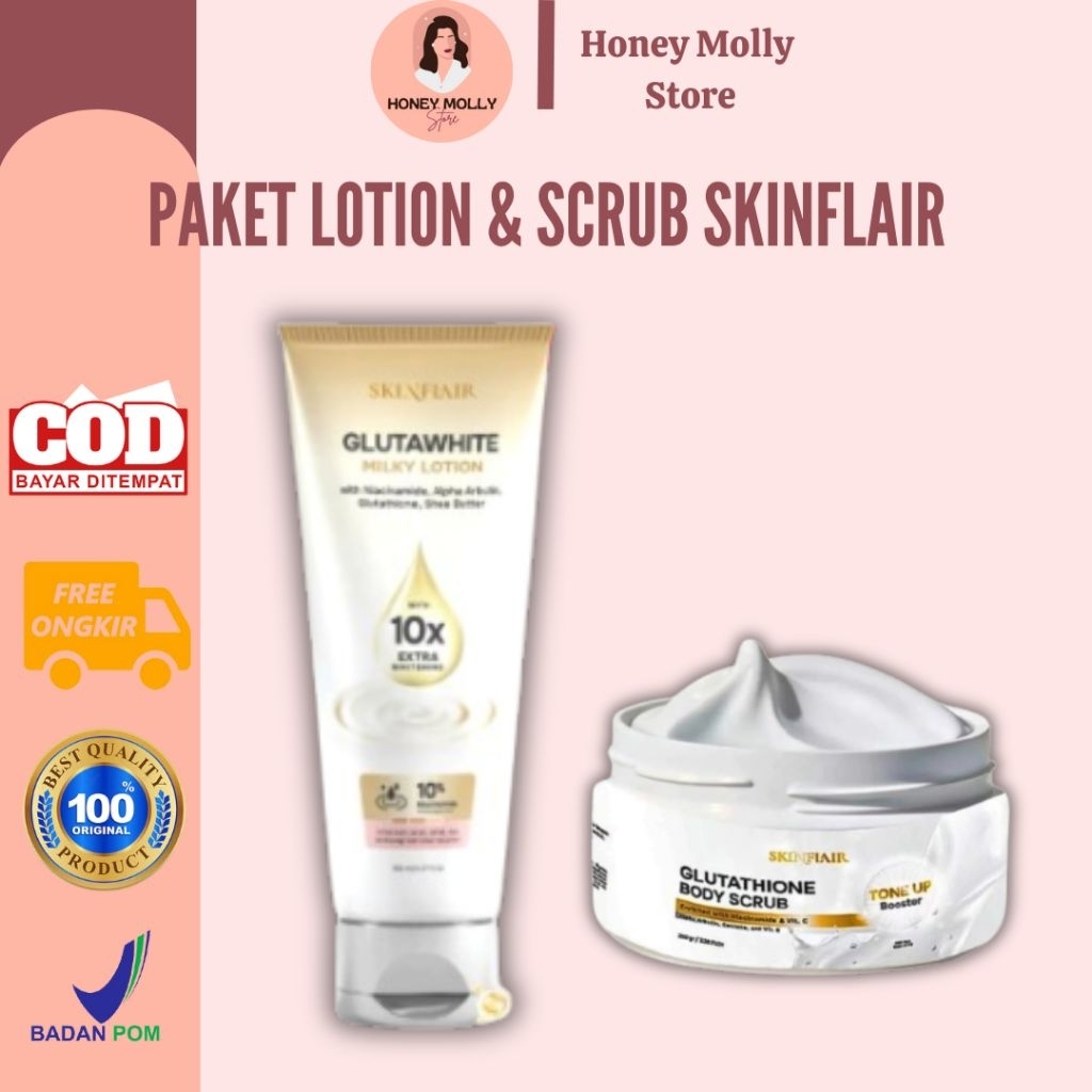 [READY] Skinflair Glutawhite Milky Lotion, Glutathione Body Scrub Tone ...