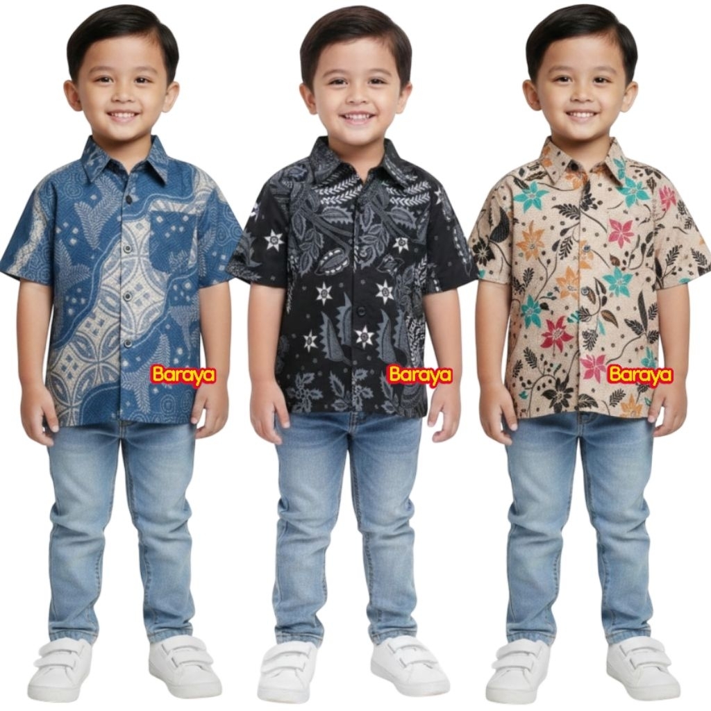 KEMEJA SHORT-SLEEVED CHILDREN'S BATIK SHIRT || BATIK FOR BOYS AGED 1-12 ...
