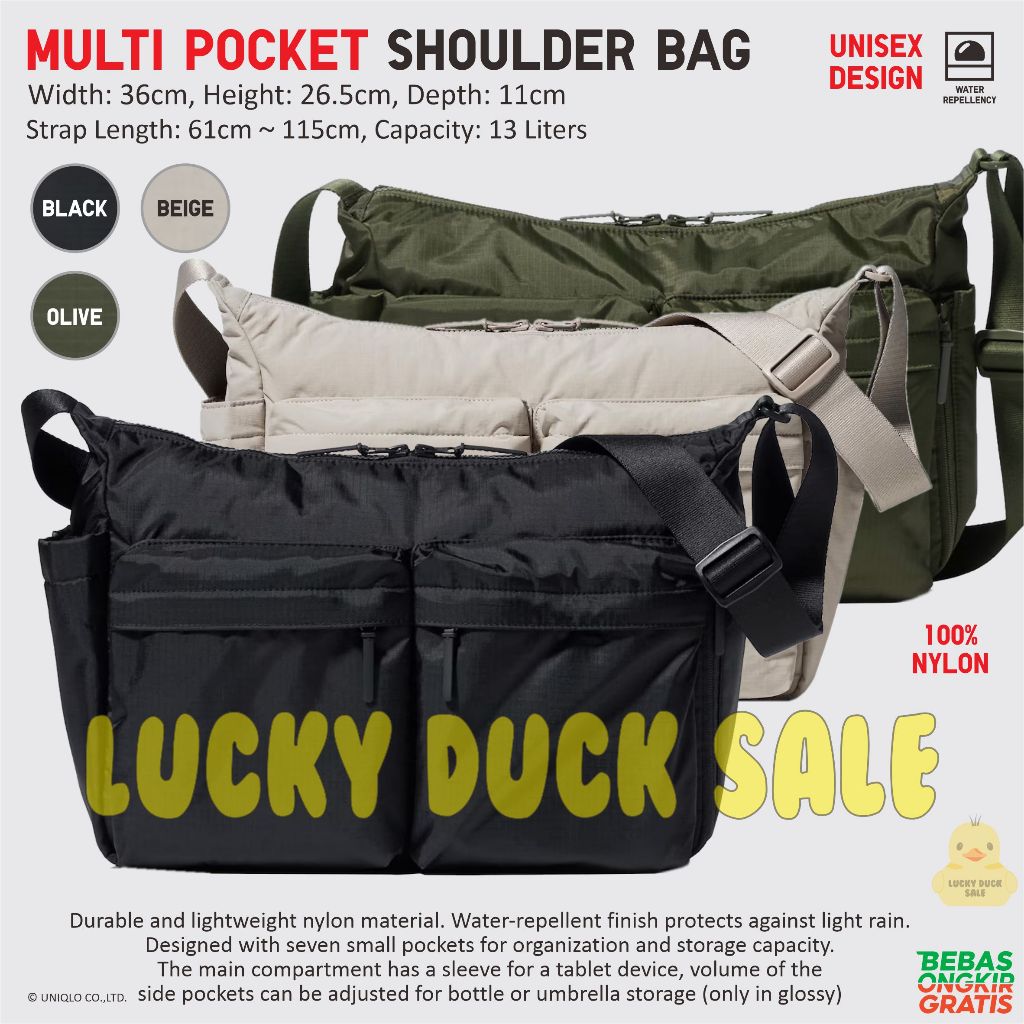 UNIQLO Multi Pocket Shoulder Bag Nylon Sling Bag 13L Unisex Nilon ...