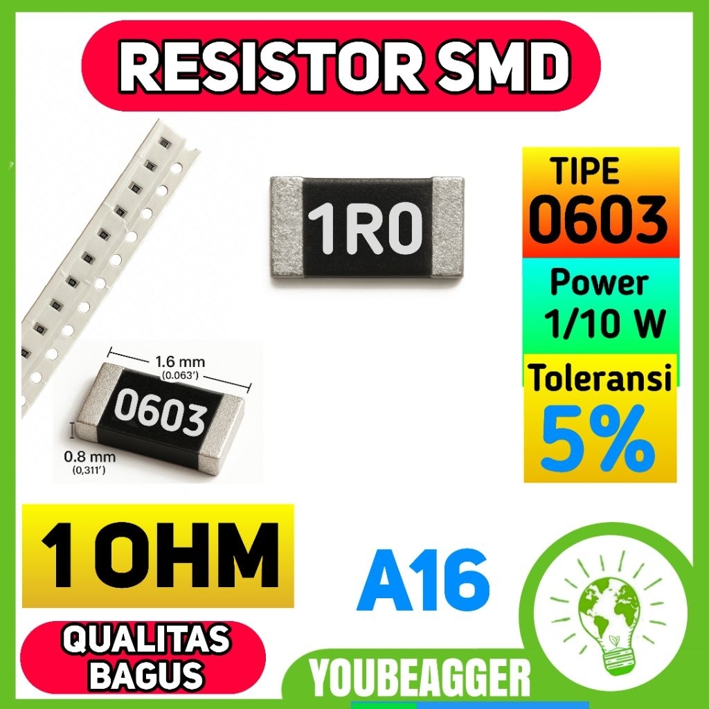 SMD Resistor 1 Ohm 1R0 0603 5% 1/ 10W | Shopee Malaysia