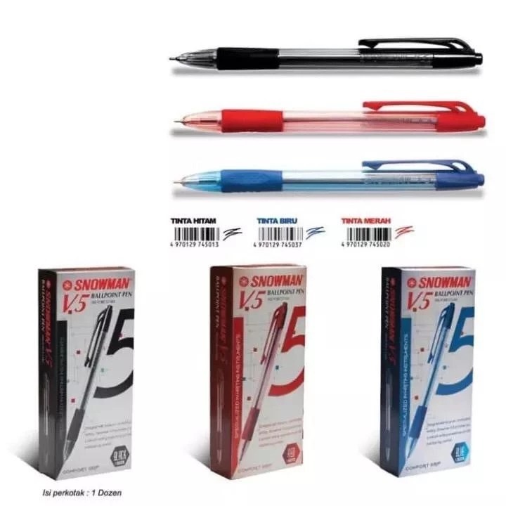 MERAH Snowman Ballpoint Pen V5 Semi Gel Red Original (1 Box contains 12 Pcs) | Shopee Malaysia
