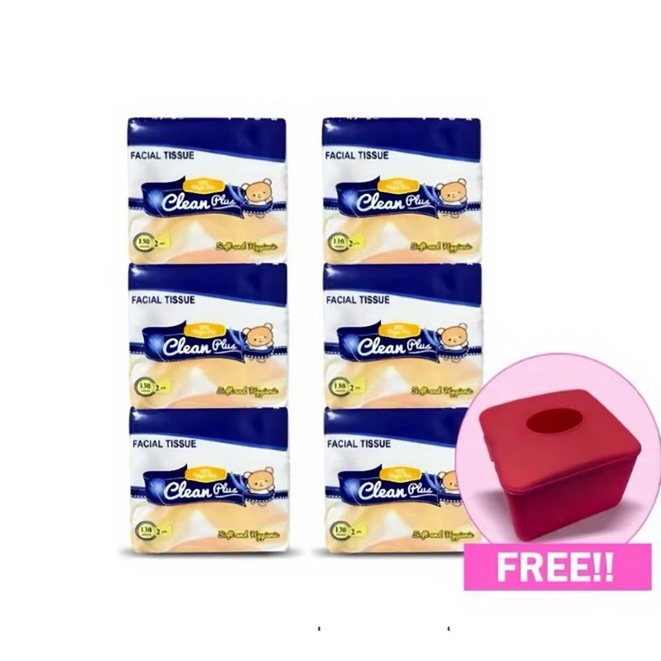 Clean Plus - Facial Tissue Popup 130 Sheets 2-Ply 6 Pack Free Box ...