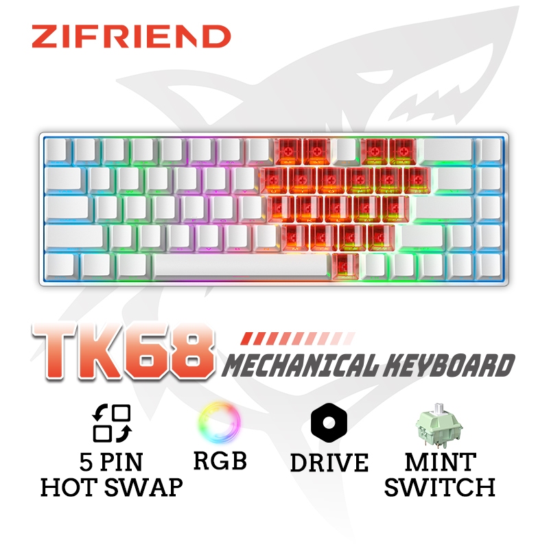 ZIFRIEND TK68 RGB Mechanical Keyboard Side-Printed Gradient Backlight ...