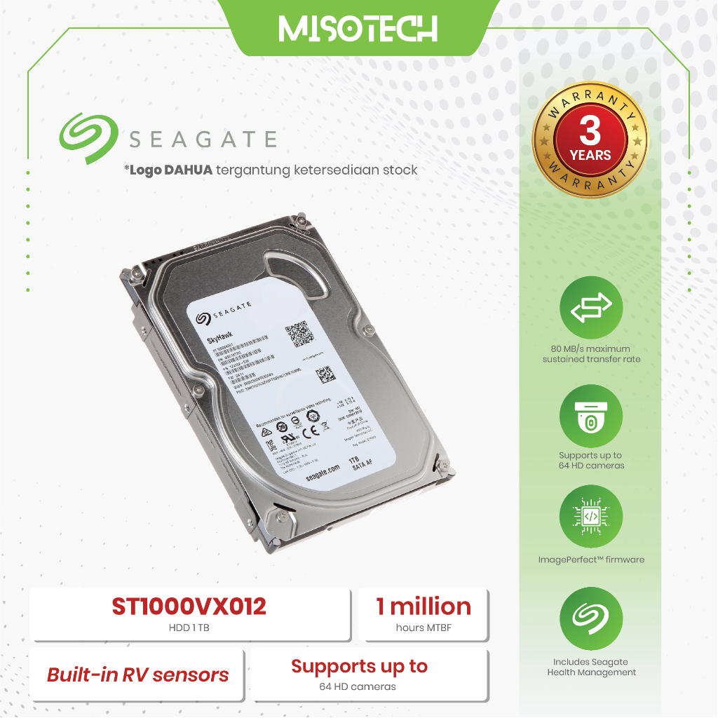 Seagate Skyhawk 1TB Hard Drive HDD For Surveillance CCTV SATA 3.5" OEM ...